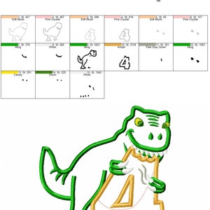 T-rex Dinosaur Birthday Number Four 4 Applique Machine Embroidery ...