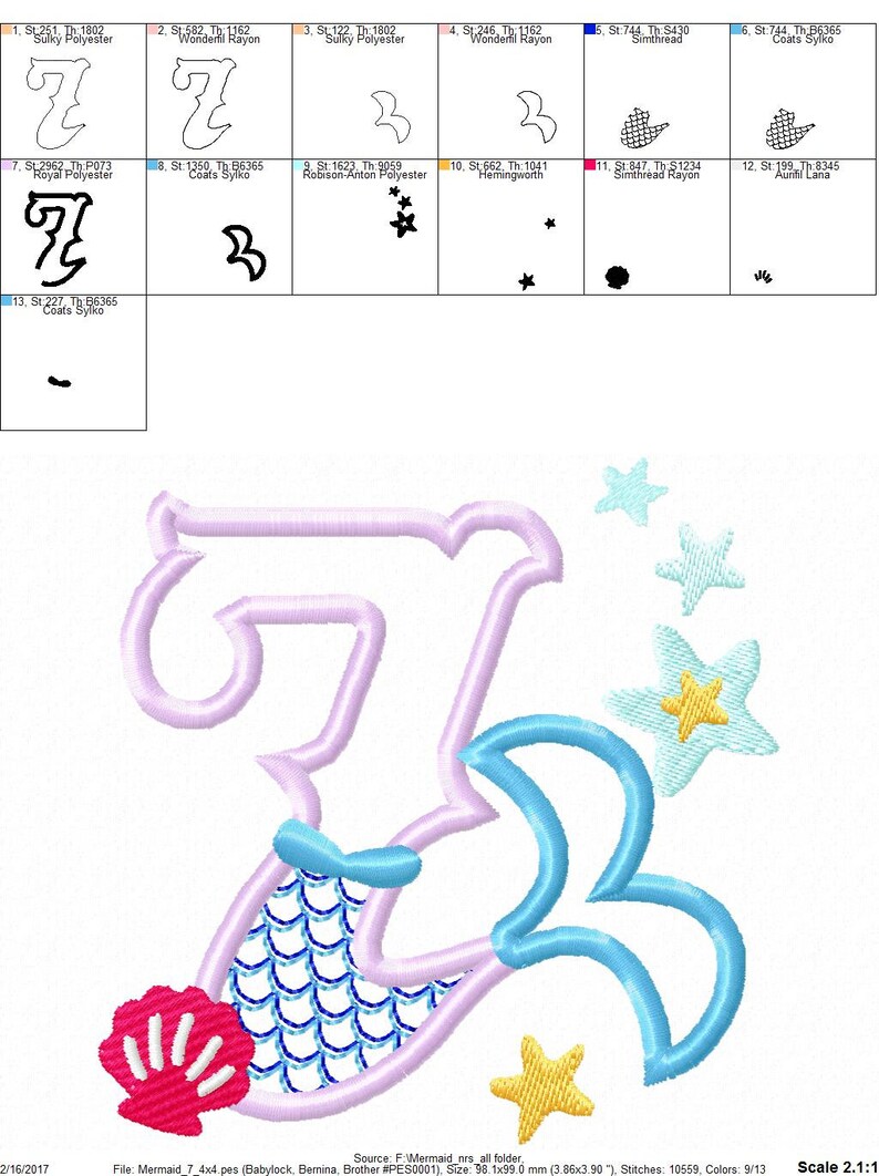 Mermaid Tail Birthday Number Mermaid Number SEVEN 7 Applique - Etsy