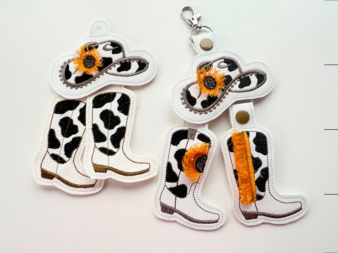 Cowboy Boots and Hat Fringed Sunflower Key Fob Snap Tab and Eyelet ...