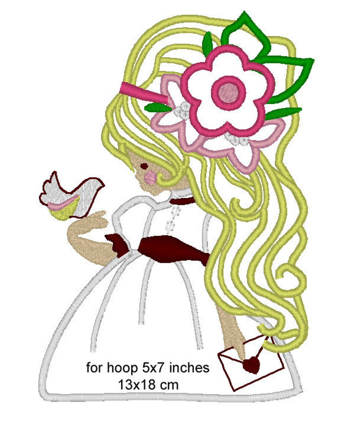 Lovely Doll 2 Machine Embroidery Fill Stitch and Applique | Etsy