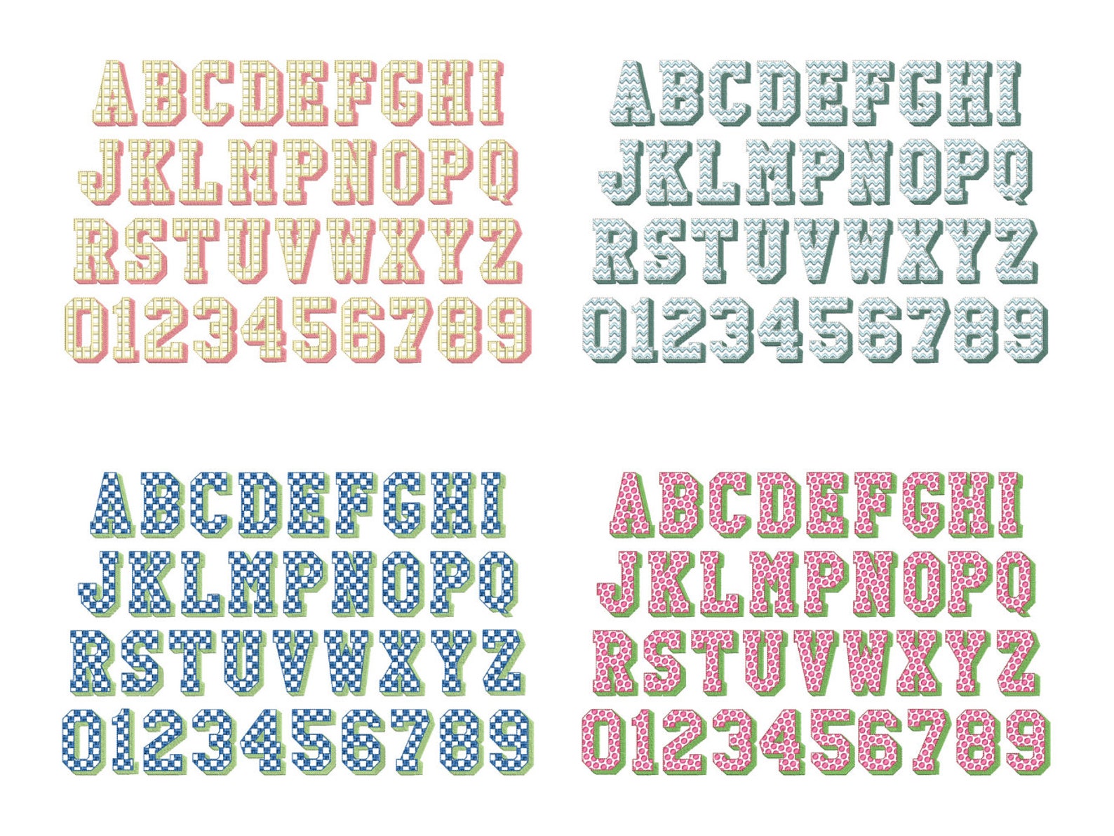 SET of 4 Patterned Fonts Dots Checks Waves and Cubes Alphabet Letters ...