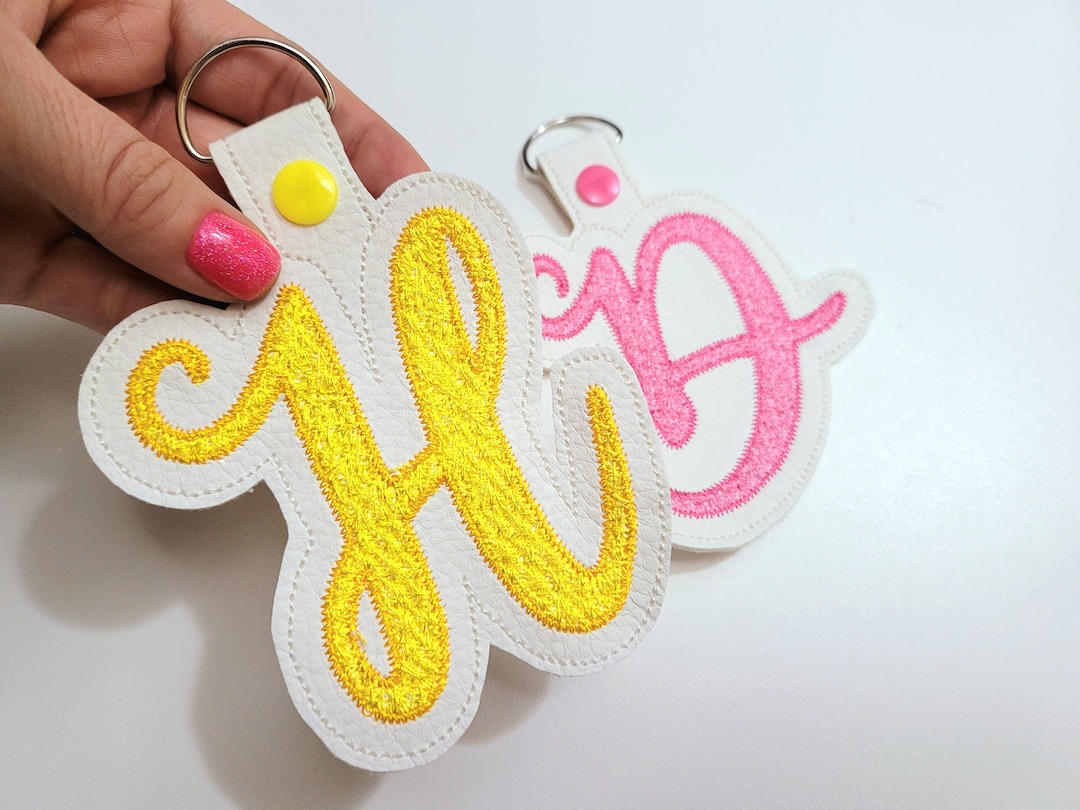 Big Faux Chenille Initial Monogram A-Z Key Fob Snap Tab in the Hoop ITH ...