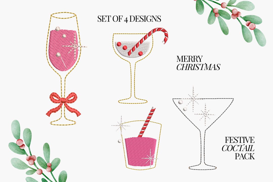 Festive Cocktail Pack SET of 4 Designs HTV Glitter Vinyl Machine ...