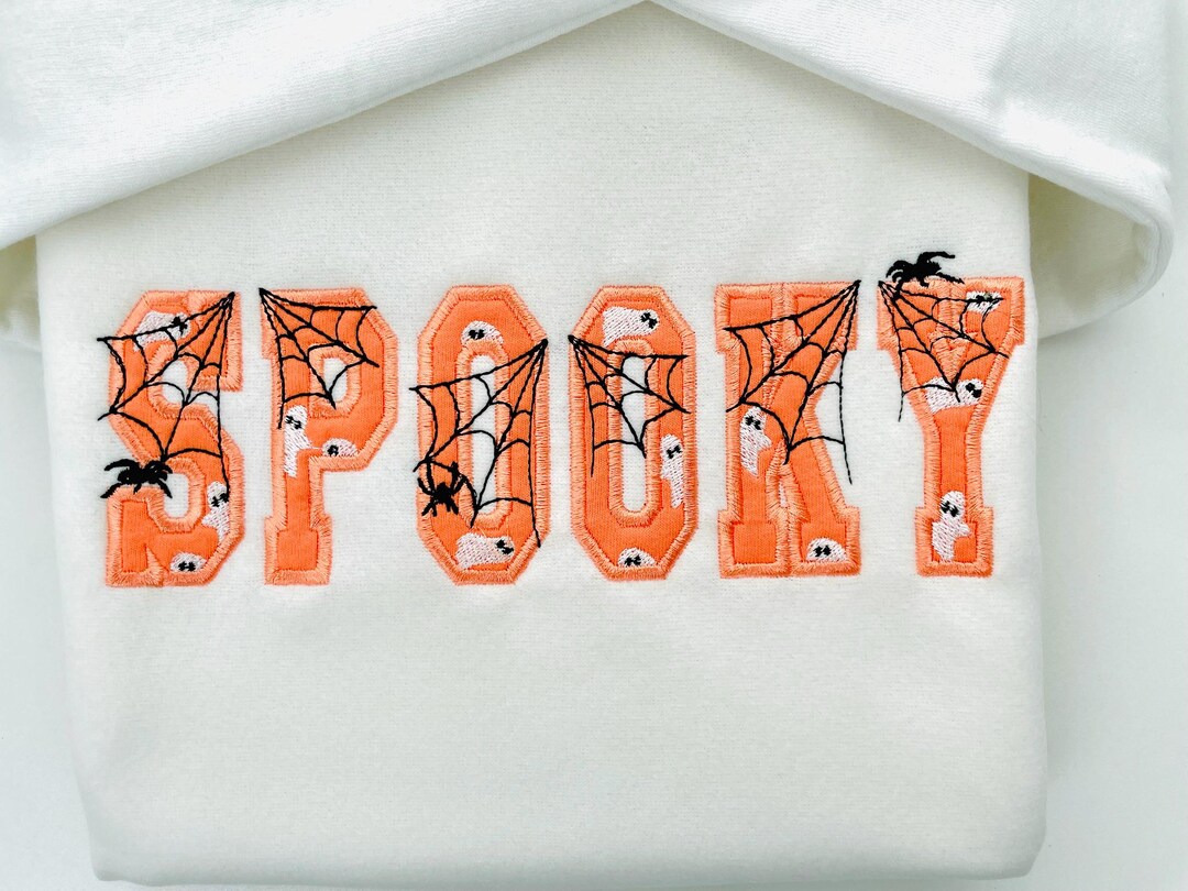 Halloween Spiderweb Ghost FONT Applique Set of 2 Varsity Collegiate ...