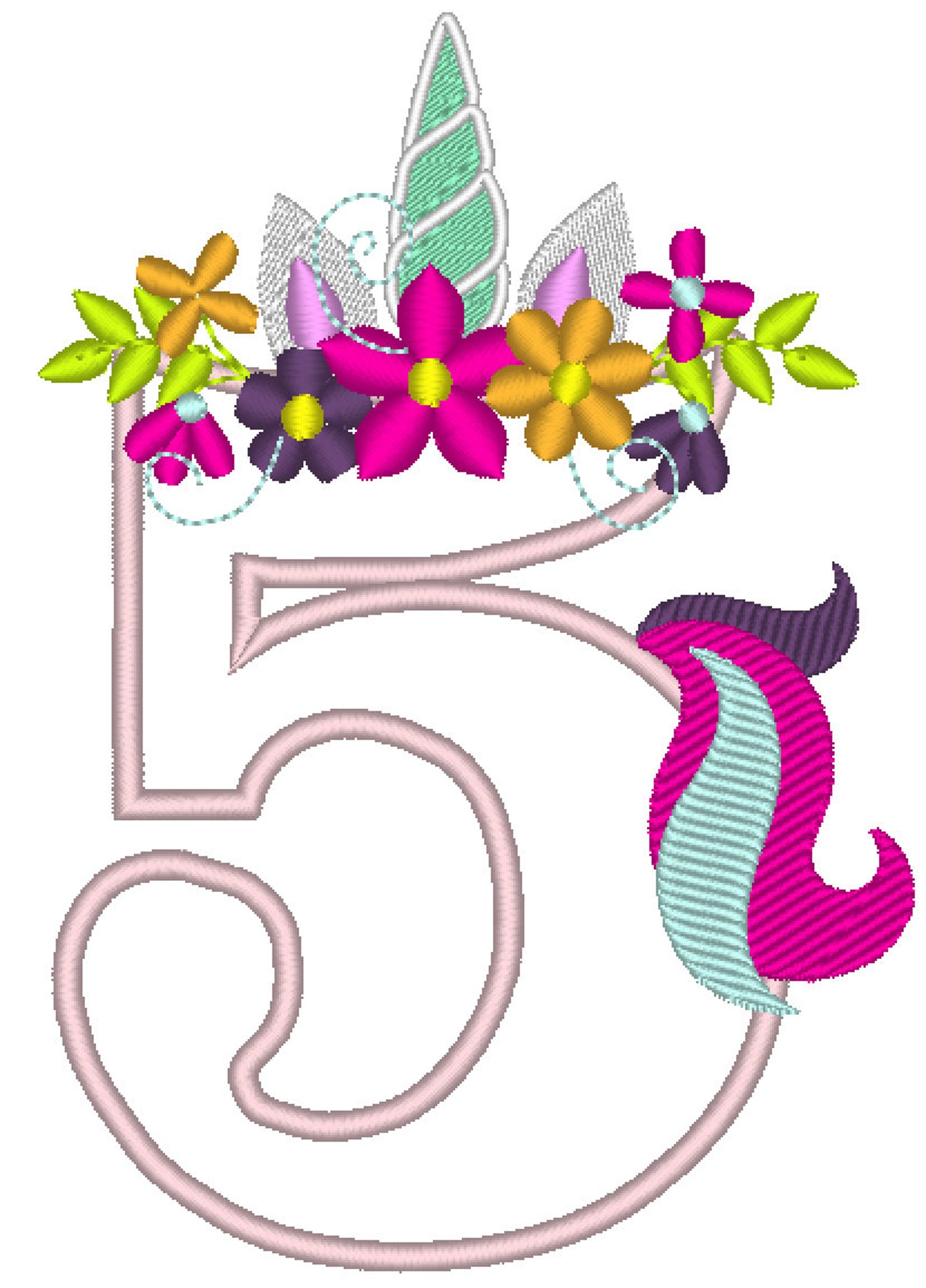 Unicorn Numbers With Flowers Crown Unicorn Tail Birthday - Etsy