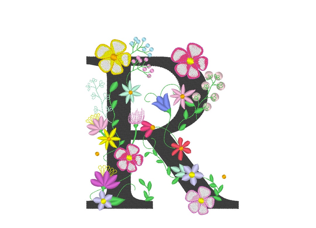 Floral Letter R Garden Flag Monogram Lace Swirl Flowers Block Font and ...