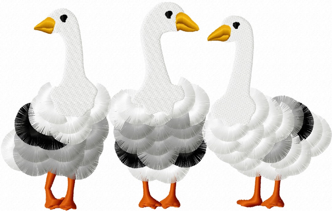 Fringed Fluffy Chenille Goose Trio Farm Bird Animal Machine Embroidery ...