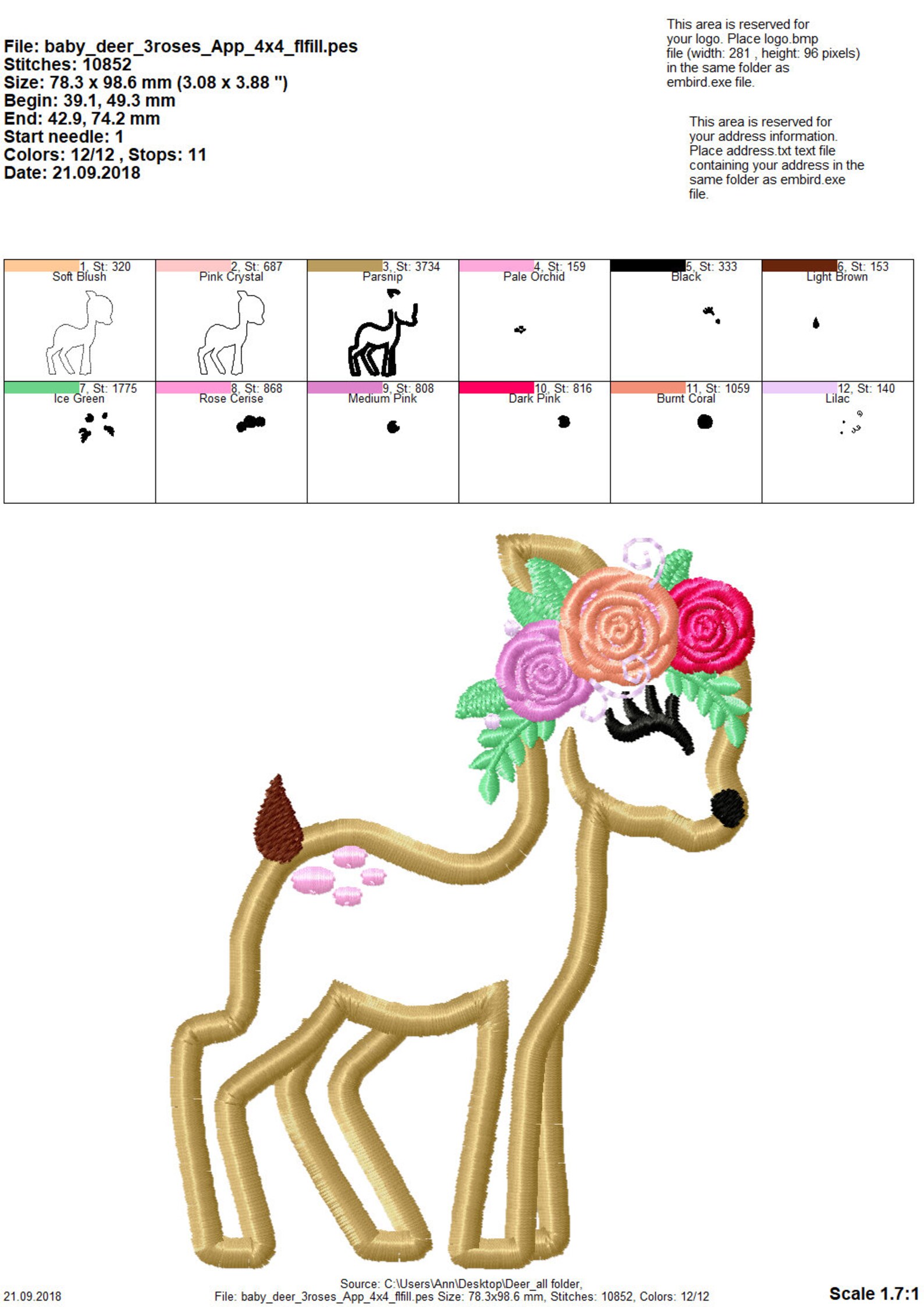 Little Baby Deer Fawn With Flowers Floral Crown Roses Applique Design ...