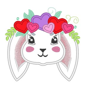 Valentine Lovely Bunny Head With Shabby Hearts Crown Applique - Etsy