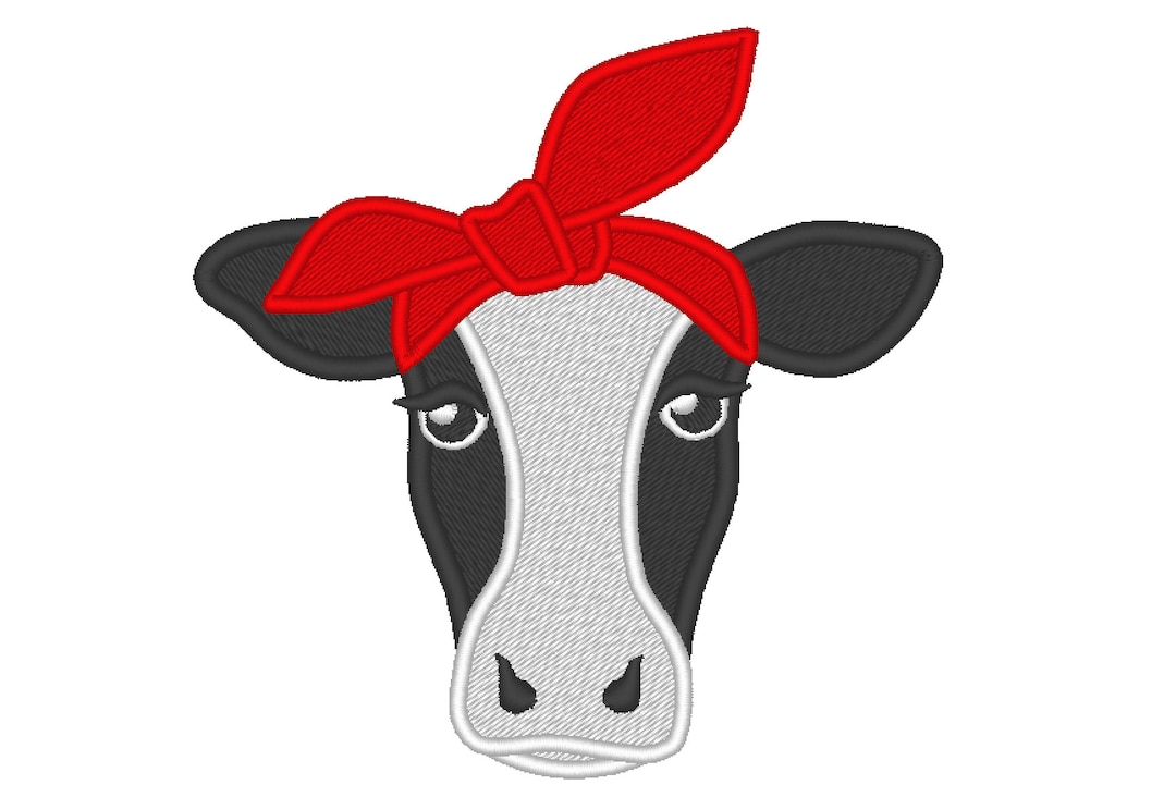 Cow Face, Cow Head, Cow With Bandanna, Farm , Cow Fill Stitch Design ...