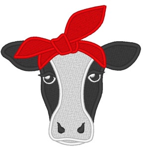Cow Face, Cow Head, Cow With Bandanna, Farm , Cow Fill Stitch Design ...