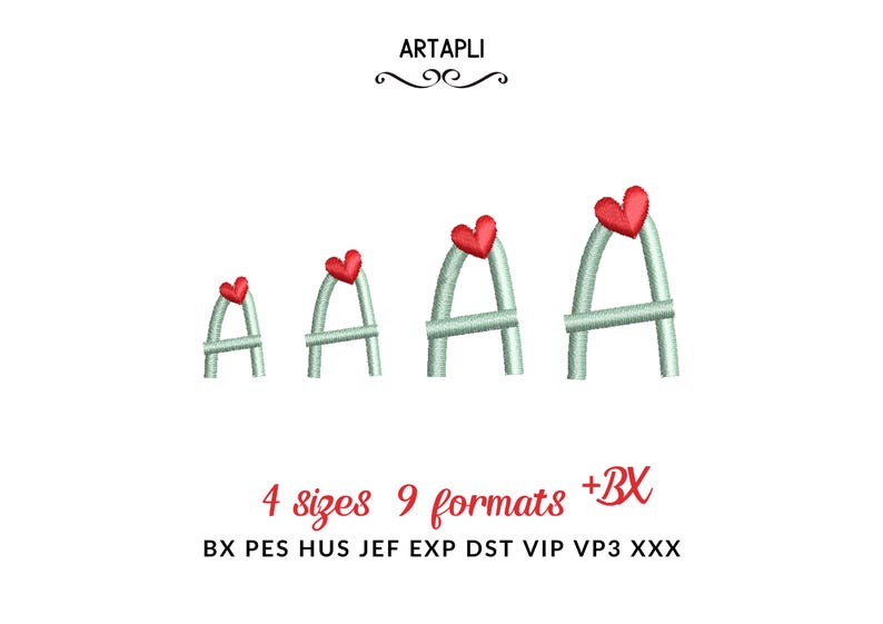 Hearts Font Satin Stitch Line Alphabet Monogram Machine Embroidery ...