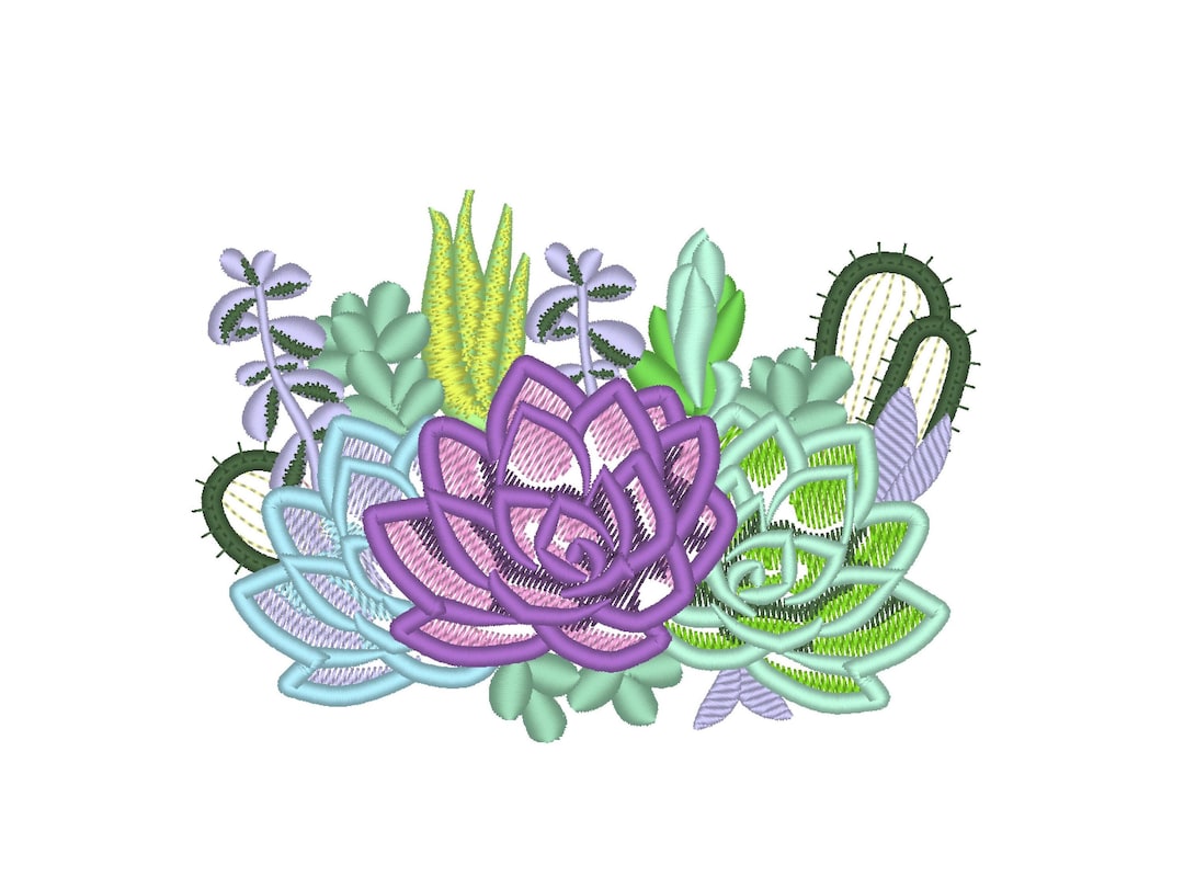 Succulents and Cactus Succulent Flower Floral Bouquet Applique Machine ...