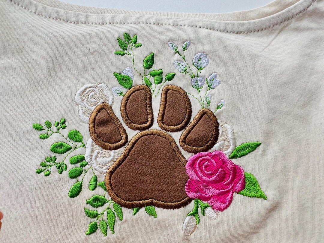 Floral Puppy Paw Applique Rose Bouquet Garden Flower Pet Dog Paw ...