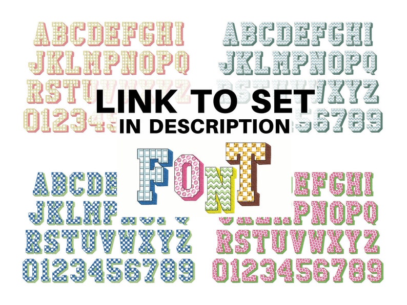 Checks Patterned Font 3 Three Colors Shadow Alphabet Letters Numbers ...