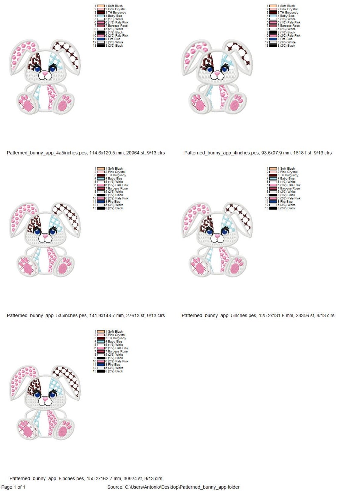 Cute Patterned Bunny Toy Applique Machine Embroidery Designs Kids Baby ...