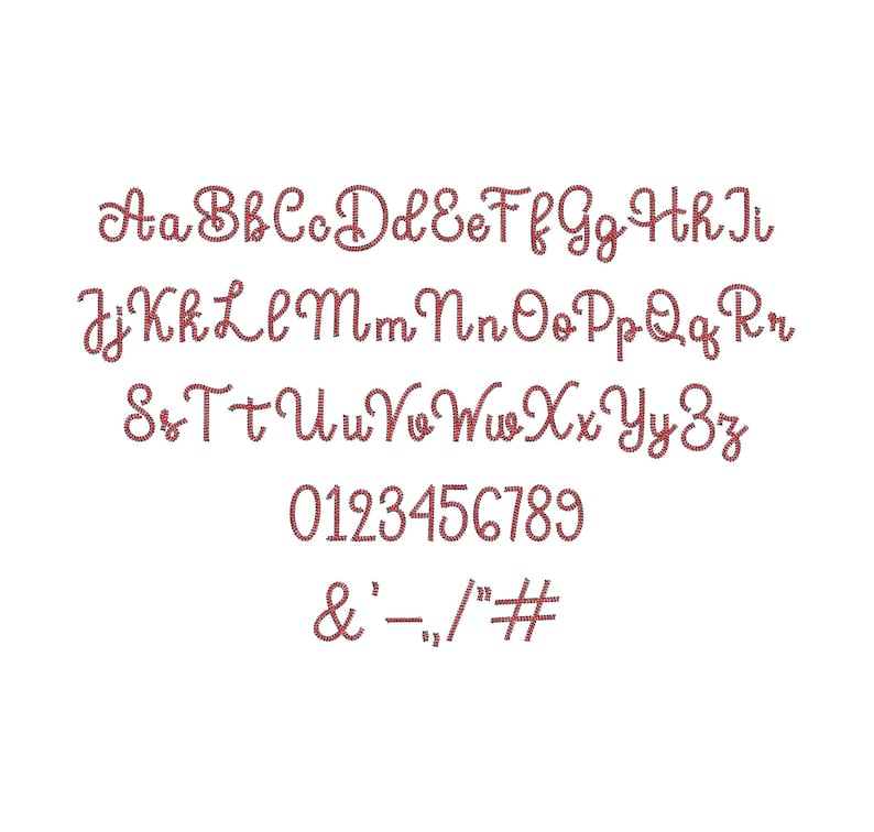 2 Color Twin Chain FONT Light Chain Stitch Handwritten Script Alphabet ...