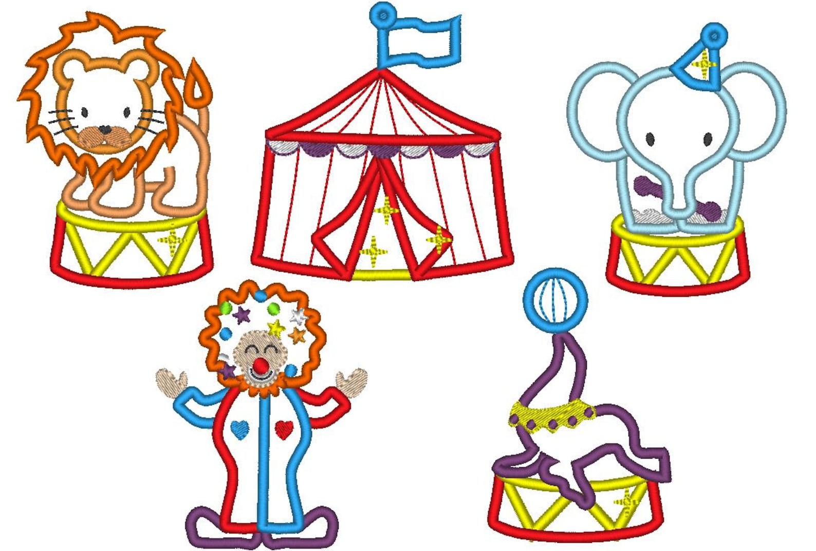 Circus Set - 5 Single Designs- Machine Embroidery Applique Design - 4x4 ...