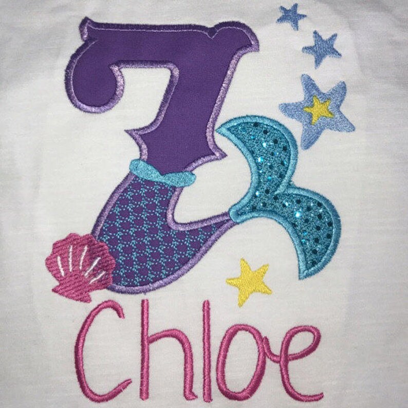 Mermaid Tail Birthday Number Mermaid Number SEVEN 7 Applique - Etsy