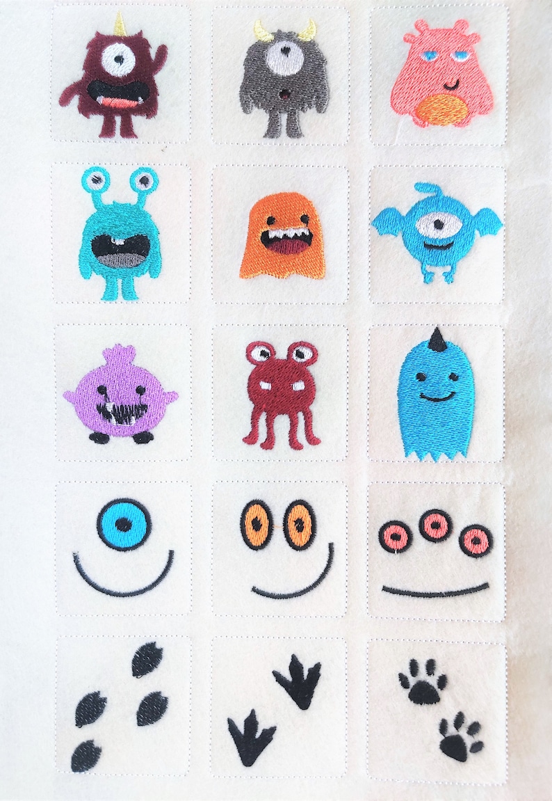 Memory Game cute Monsters Machine Embroidery - Etsy