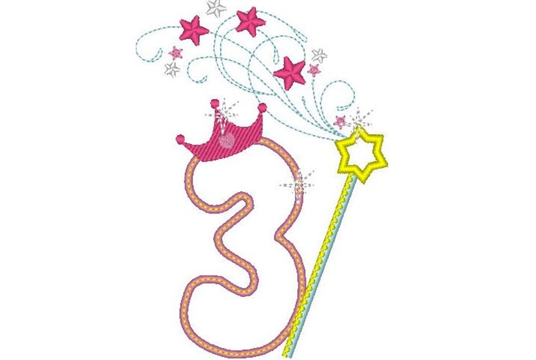 Cute Fairy Birthday Crown Numbers SET 1-9 Machine Embroidery Applique ...