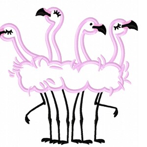 Flock of 4 Flamingos, Flamingo Birds 4 in a Row - Machine Embroidery ...