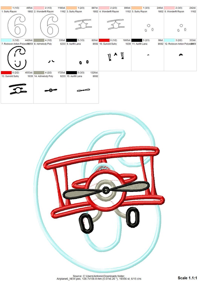 Airplane Birthday Number SIX 6 Applique Machine Embroidery - Etsy