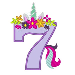 Unicorn Numbers With Flowers Crown Unicorn Tail Birthday Numbers ...