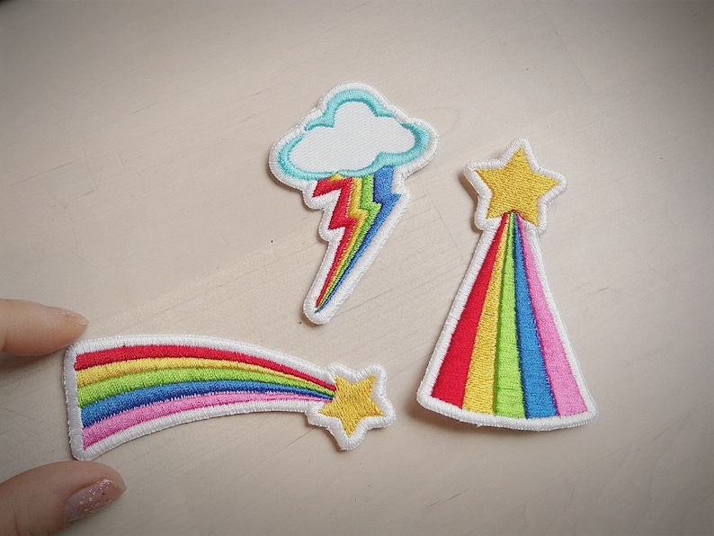 Rainbow and Falling Rainbow Star Patches Machine Embroidery - Etsy