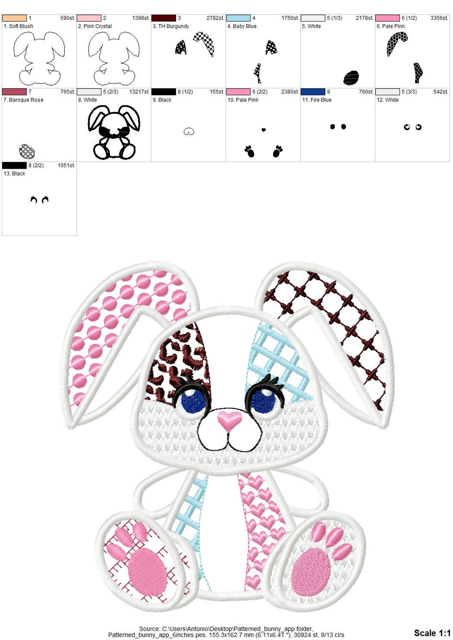 Cute Patterned Bunny Toy Applique Machine Embroidery Designs Kids Baby ...