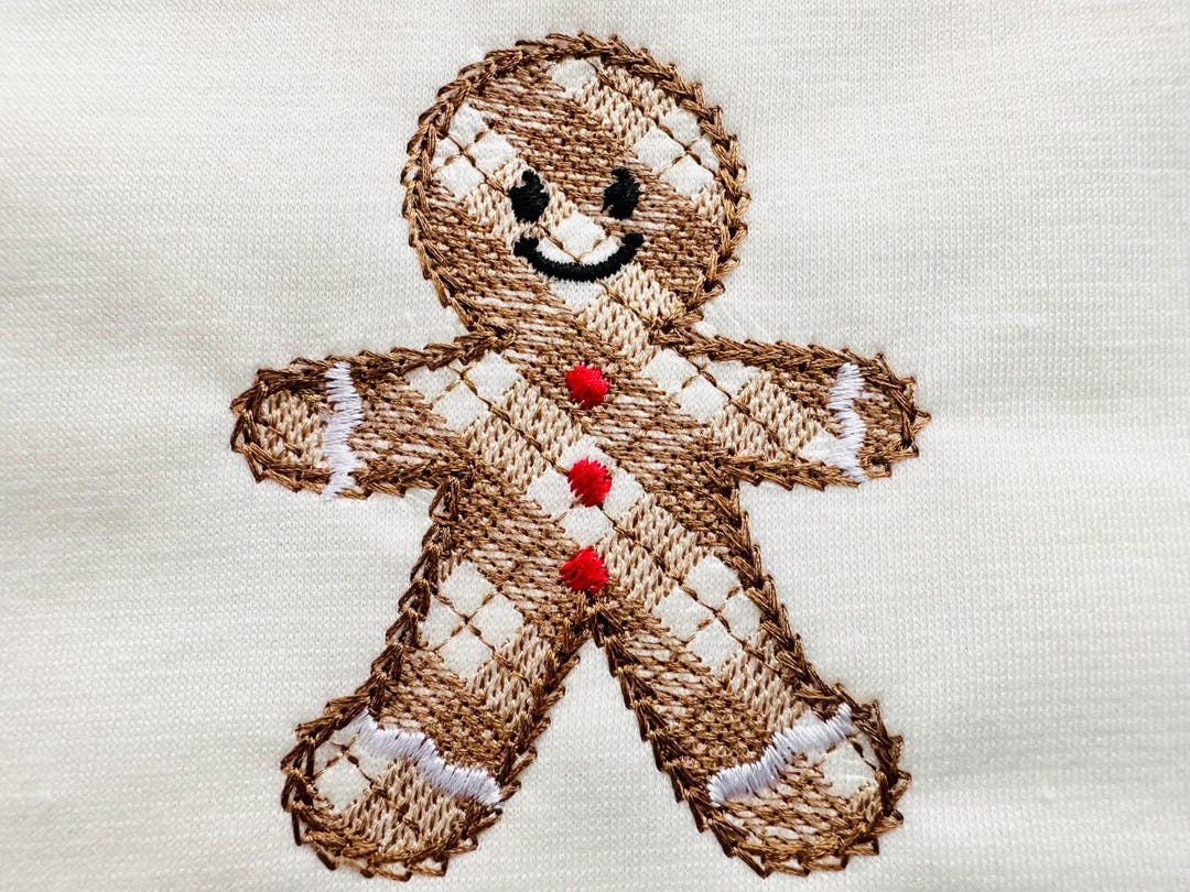 Cute Gingham Plaid Gingerbread Man Single Cookie Machine Embroidery ...