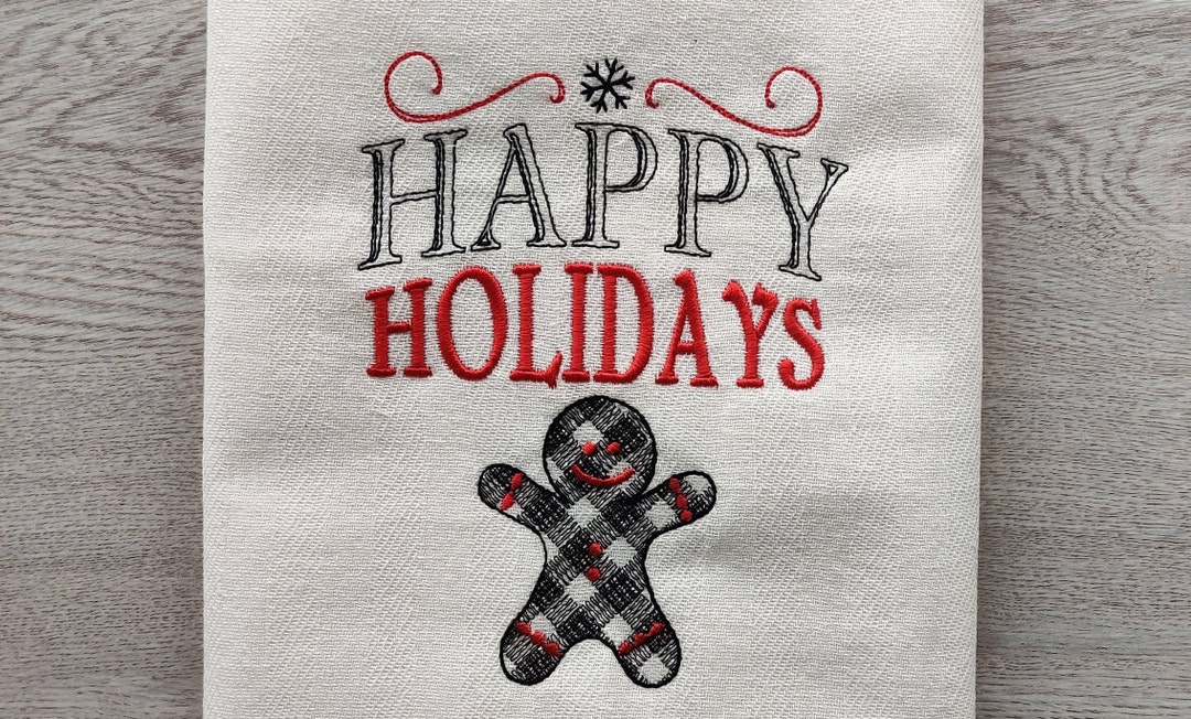 Happy Holidays Merry Christmas Gingham Gingerbread Old Fashioned ...