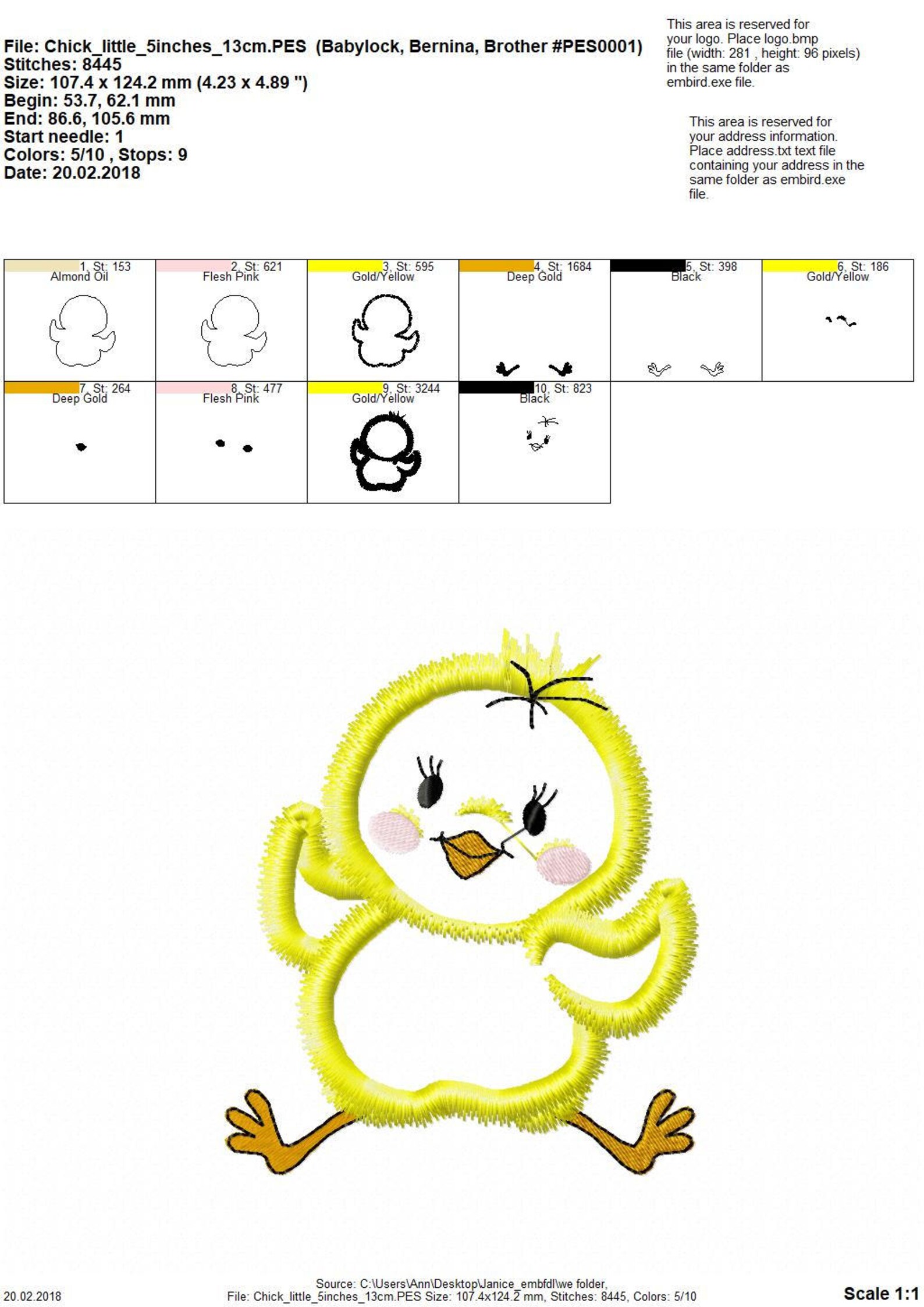 Easter chick machine embroidery fill stitch and applique | Etsy