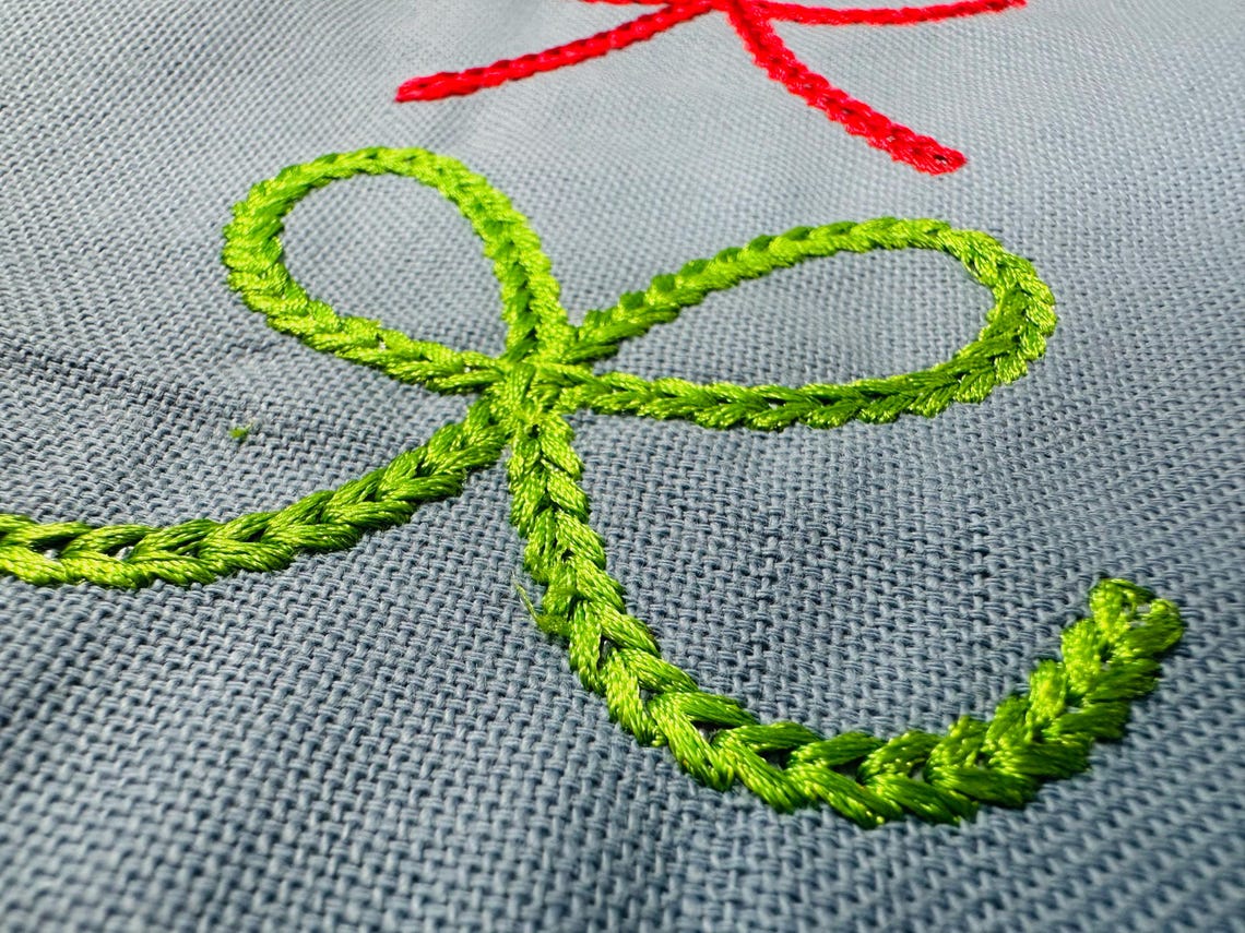 Hand Chain Stitch Effect Bow Set 4 Types Ribbon Bows Machine Embroidery ...