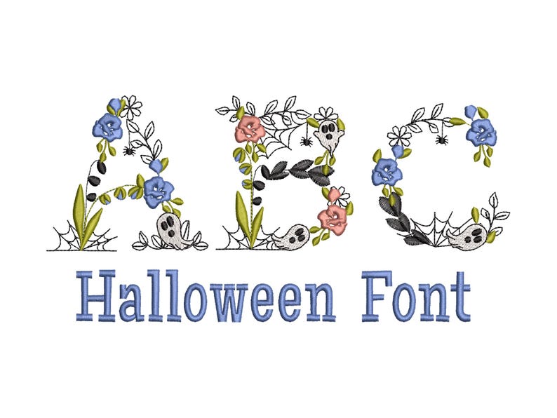 Halloween Spooky Floral Font Ghost Spider Web Boo Alphabet Cobweb Scary ...
