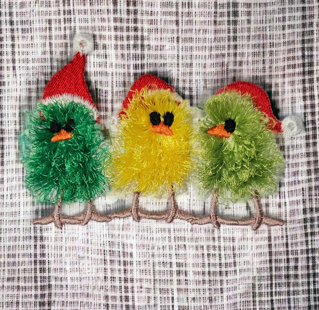 Christmas Chicks in Row Triple Chicks Christmas Embroidery Design ...