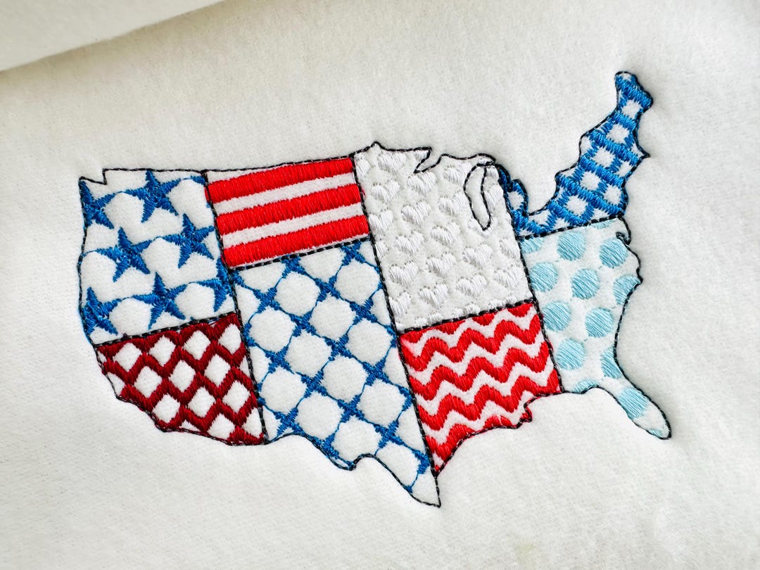 Patchwork USA States US Map Silhouette Outline Patterned Machine ...