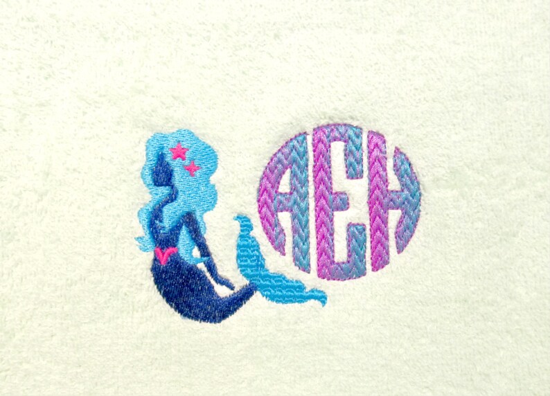 Mermaid Embroidery Designs 4x4 5x7 Circle Monogram Decration - Etsy