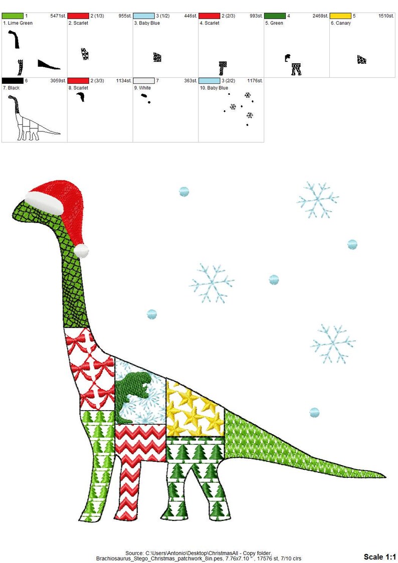 Christmas Brachiosaurus Stego Patchwork Patterned Jurassic Dinosaur ...