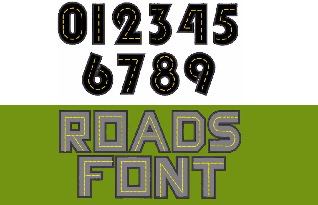 Road Font With Wide Satin Stitch Whole Alphabet and Numbers, Kids Boy ...