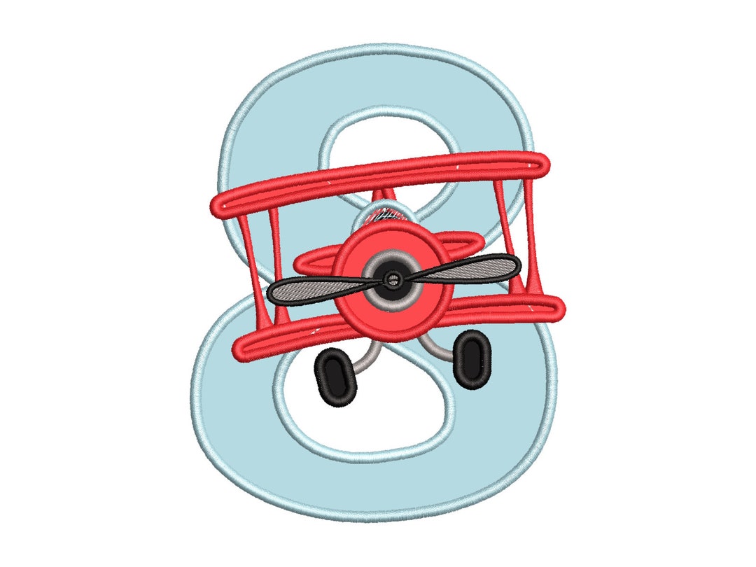 Airplane Birthday Number EIGHT 8 Applique Machine Embroidery Designs ...