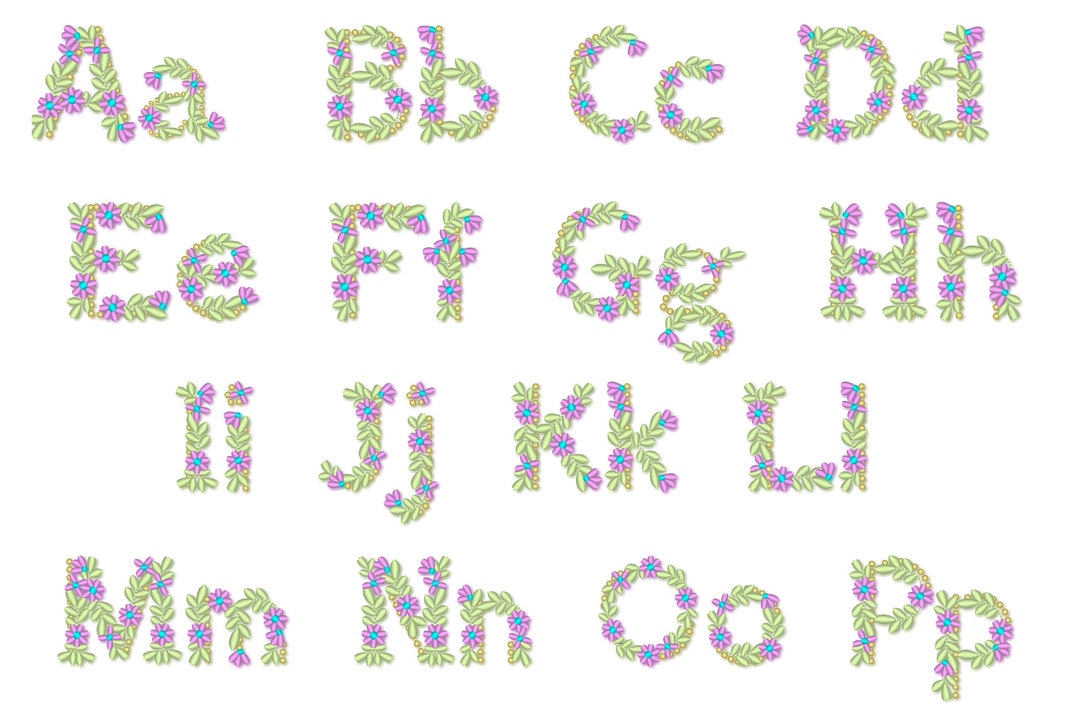 Spring Floral Font Flowered Alphabet Uppercase Lowercase Letters ...