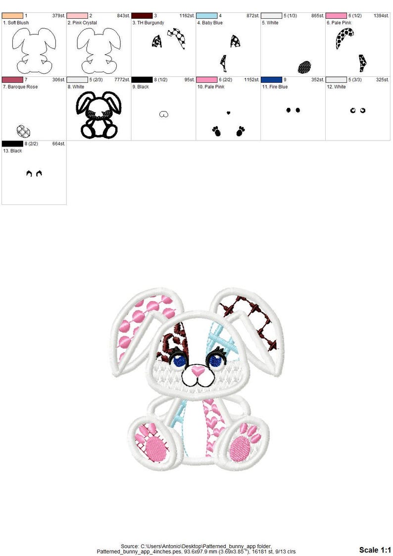 Cute Patterned Bunny Toy Applique Machine Embroidery Designs Kids Baby ...
