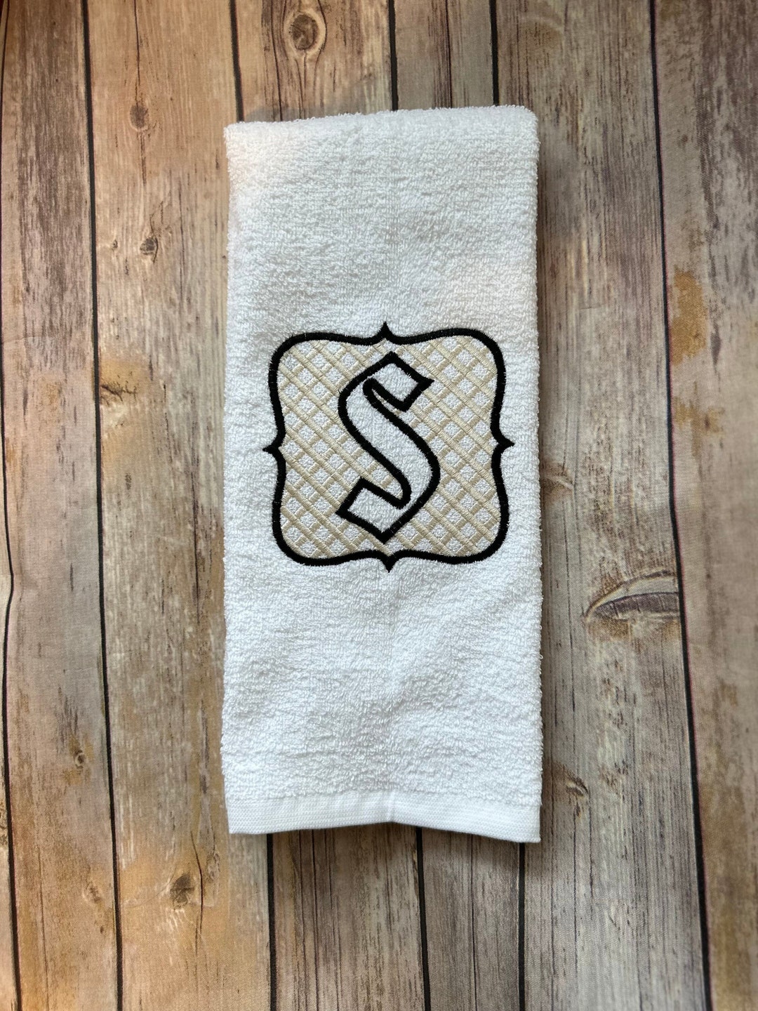 Embossed Terry Towel Monogram Letters A-Z and Gingham Buffalo Plaid ...