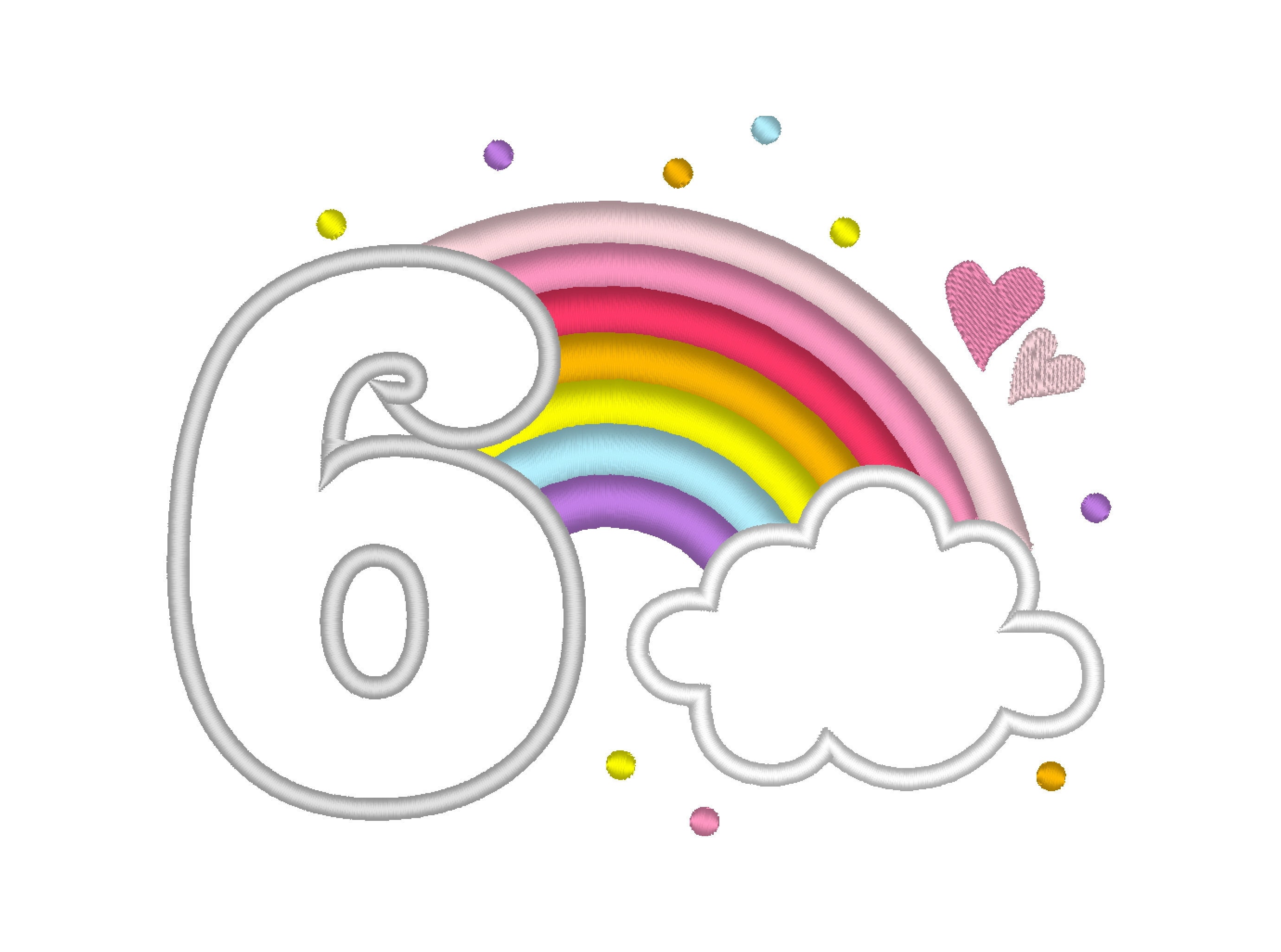Cute Rainbow Birthday Number 6 Six Machine Embroidery Applique Designs