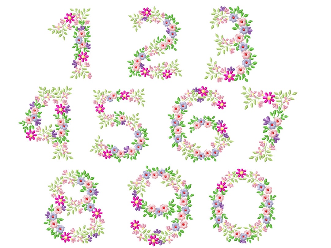 Country Floral Numbers Set 1-9 Birthday Flowers Garden Monogram ...