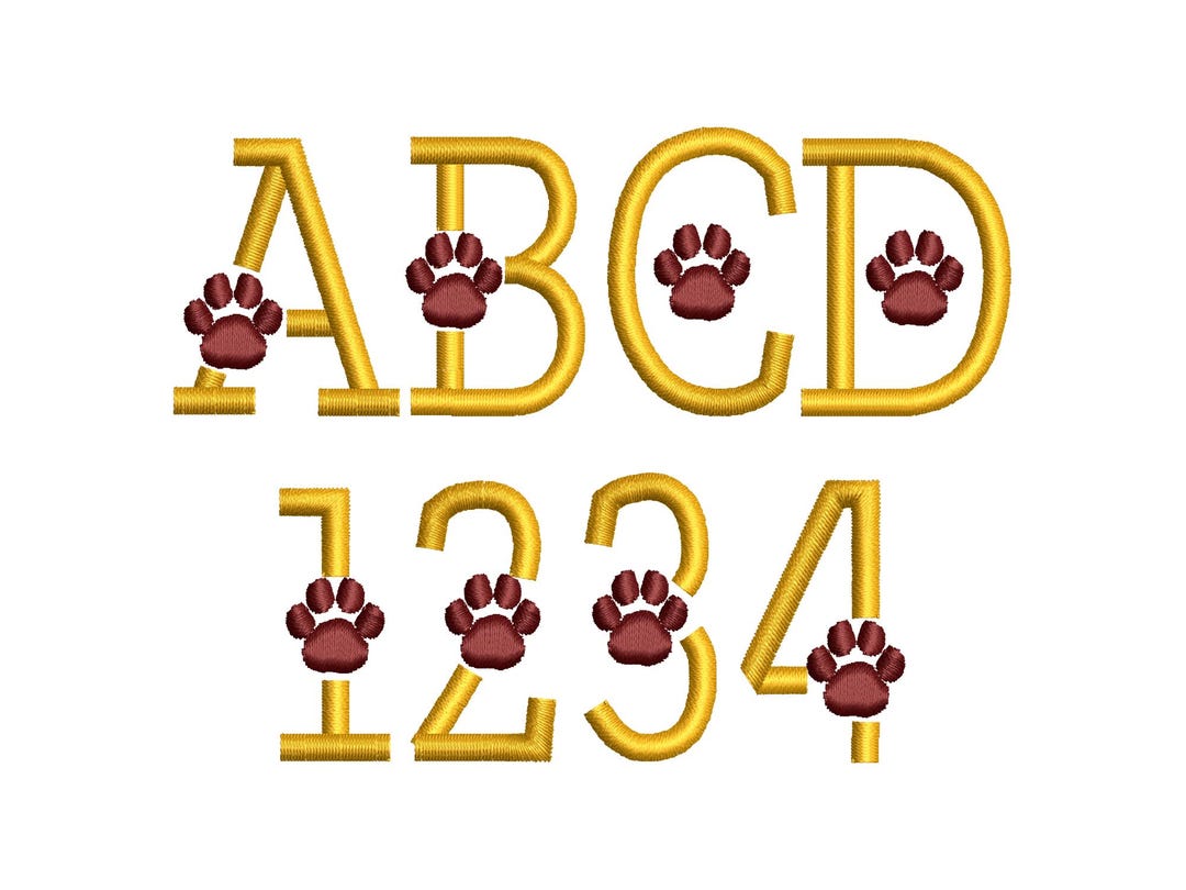 Satin Stitch Block Paw Print Font With Paw Machine Embroidery Designs ...