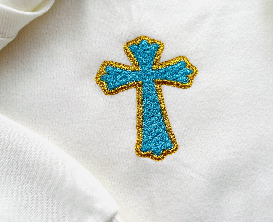 Cross Patch Chenille Embroidery Cross Glitter Embroidery Design Glitter ...