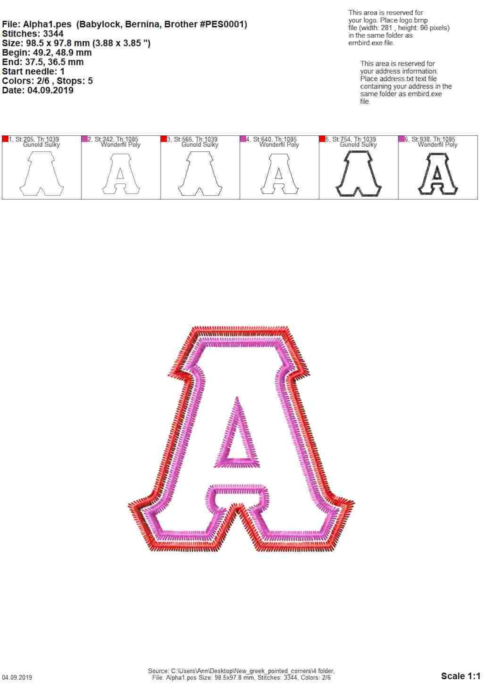 Sororities Greek Alphabet ZIG ZAG Double Two Applique Greek Font ...