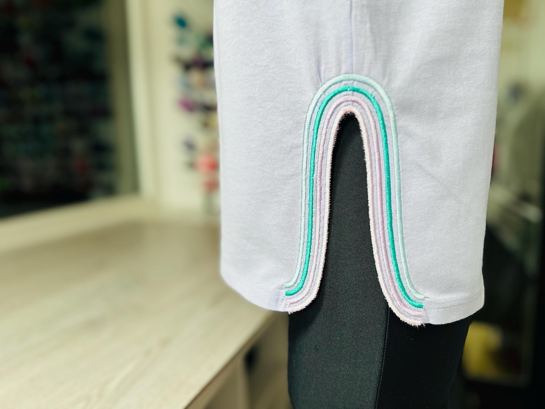 Groovy Wave Split Side Seam Cutout Side Bow Rainbow Machine Embroidery ...